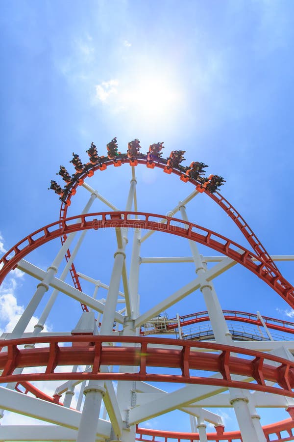 Red Roller Coaster Rail with Blue Sky in Background Stock Photo - Image ...