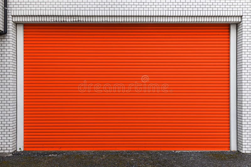Red Roller Shutter Doors on the Ground Floor of the House Stock Image ...