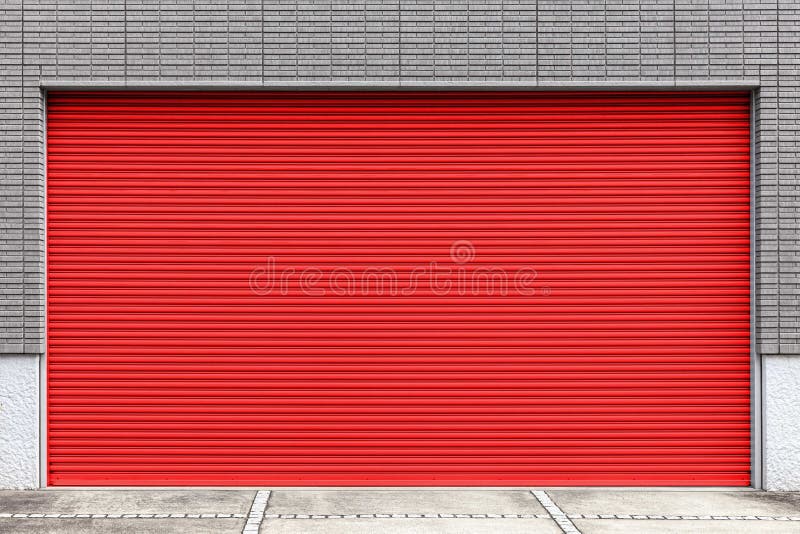 Red Roller Shutter Doors on the Ground Floor of the House Stock Image ...