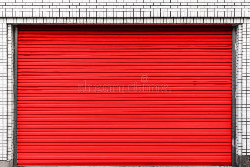 Red Roller Shutter Doors on the Ground Floor of the House Stock Image ...