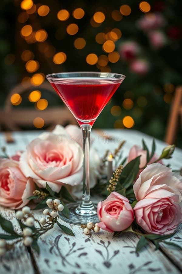 Red Romantic Cocktail and Roses Stock Illustration - Illustration of ...