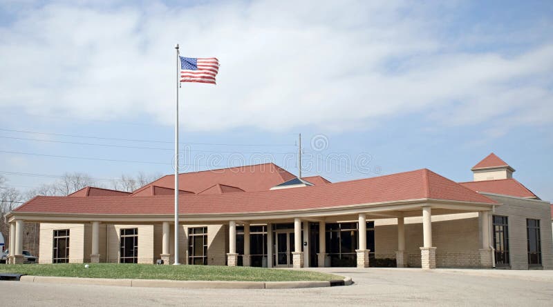 Red Roof Building with Flag Stock Image - Image of architectural, cloud ...