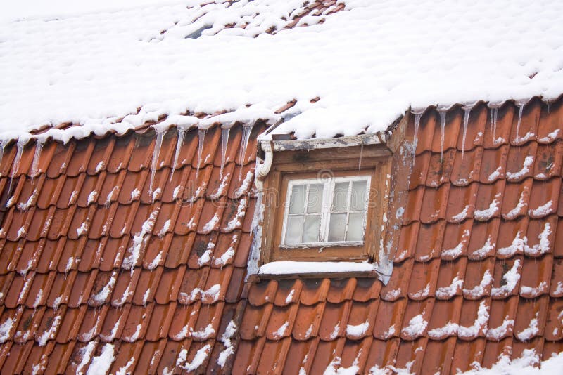 Red roof with snow stock image. Image of space, roof - 12576519