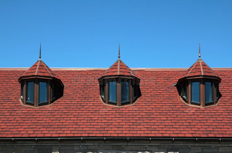 Red Roof with Three Dormers Stock Image - Image of shingles, dormers ...