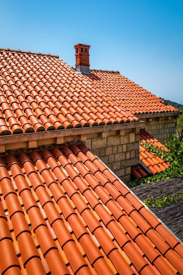 Red Roof Tile Pattern Under Blue Sky Stock Photo - Image of roof ...