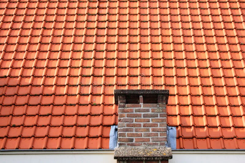 Red Roof Tiles with Chimney Stock Photo - Image of shingles ...