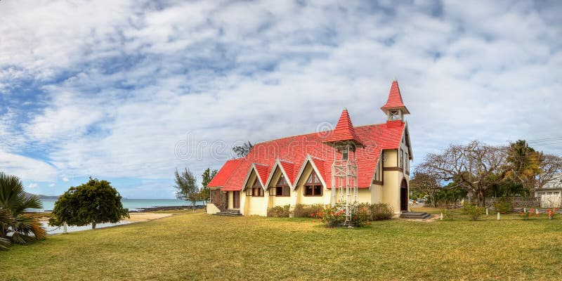 Red Roofed Church in Cap Malheureux Stock Photo - Image of catholic ...