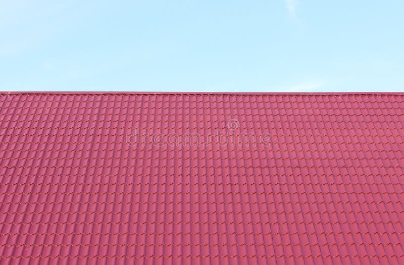Red Rooftop Against Blue Cloudless Sky. Stock Image - Image of pattern ...