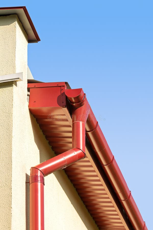 Red rooftop gutter stock photo. Image of outdoor, gutter - 69965898