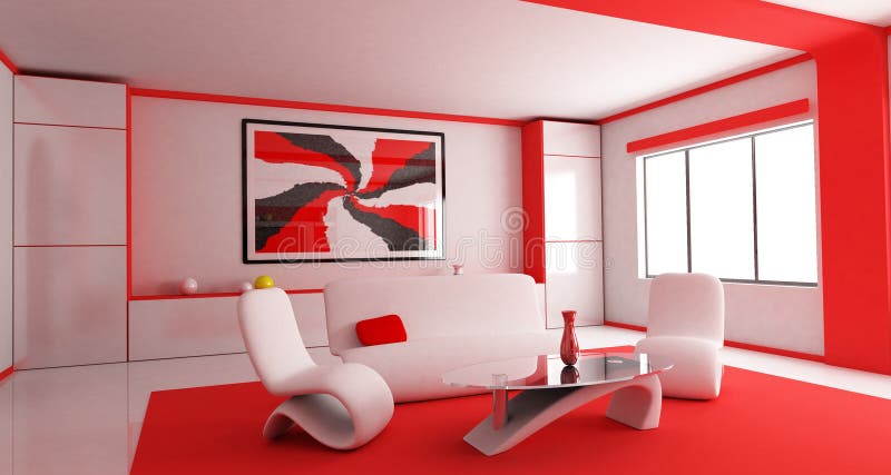 Grey and red living room stock illustration. Illustration of comfort ...
