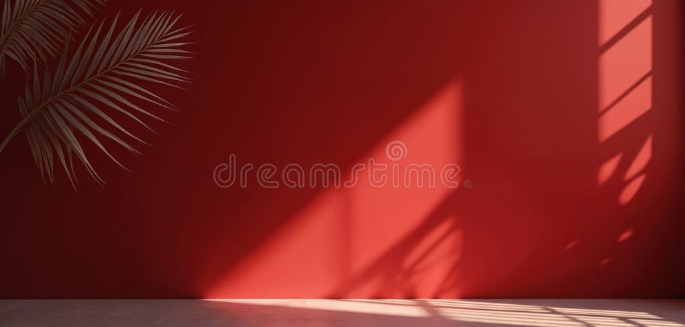 Red Room Backdrop with Leaf Shadows. Photo Shows Empty Interior with ...