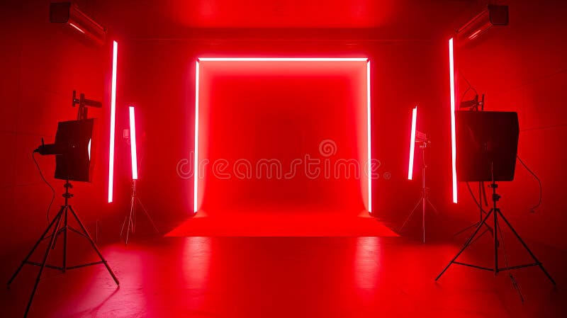 A Red Room with a Camera and Tripods Stock Image - Image of pink, lamp ...