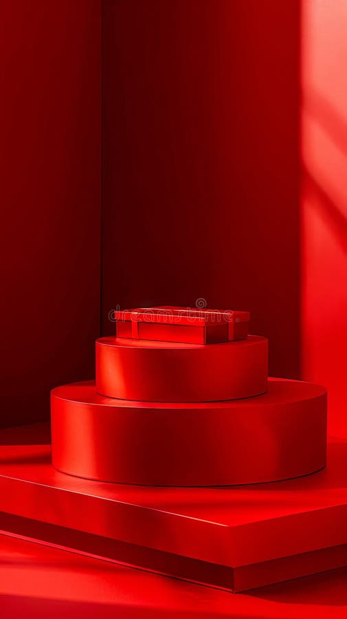 A Red Room with a Circular Platform Stock Photo - Image of stool ...