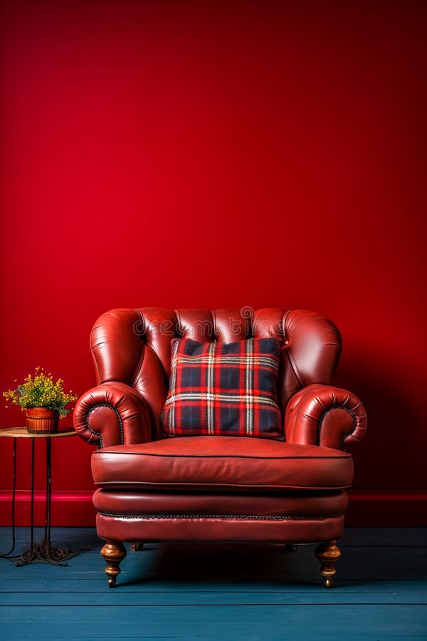 Red Room with Leather Chair and Small Table. Generative AI Stock ...