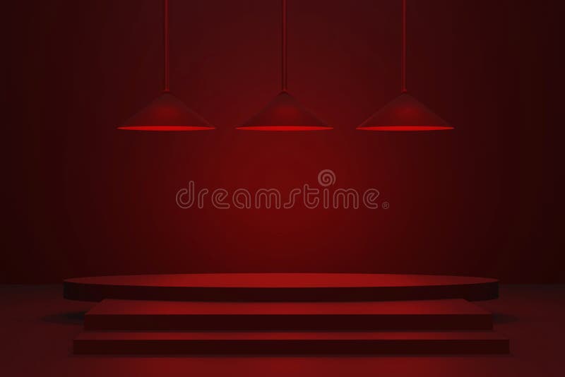 Red Room Scene with Dim Lights Podium with Lamps with Stand Display 3d ...