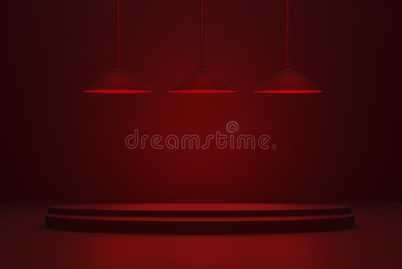 Red Room Scene with Dim Lights Podium with Lamps with Stand Display 3d ...