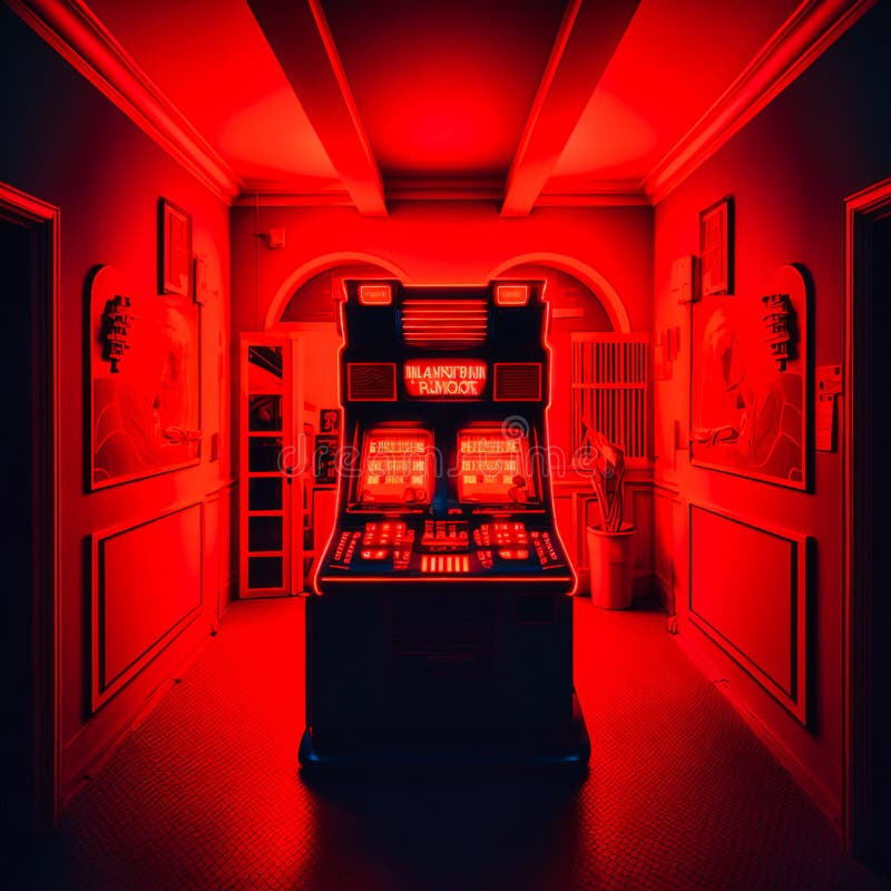 Red Room with Slot Machine Neon Light, Generative AI Stock Illustration ...