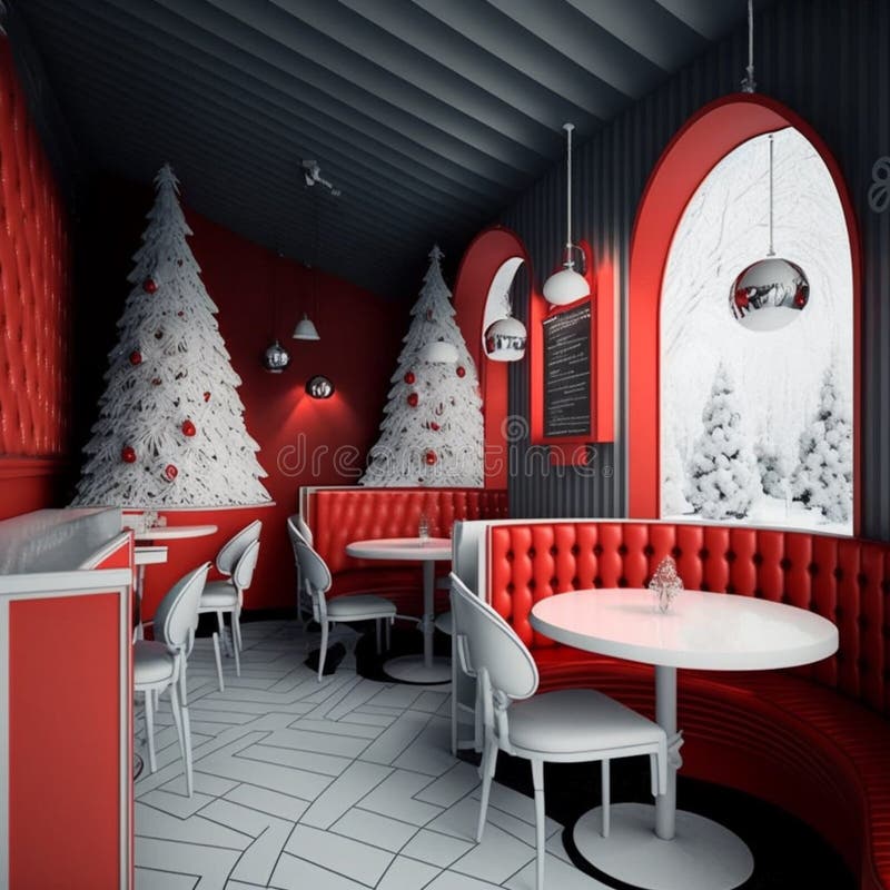 A Red Room with a Snowy Scene and a Red Wall. Stock Illustration ...