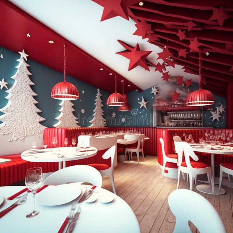 A Red Room with a Snowy Scene and a Red Wall. Stock Illustration ...