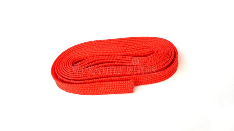 Red Rope on White Background. Fabric Rope in Red Color Folded in a Coil ...