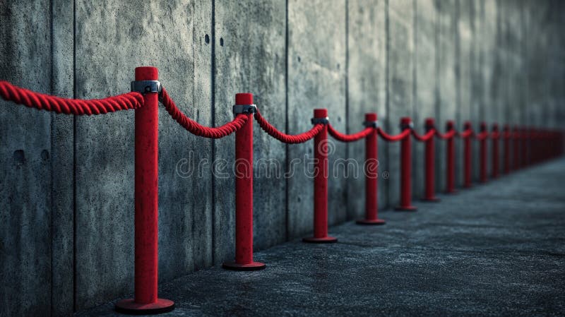 Red Roped Posts Next To Concrete Wall Stock Image - Image of crowds ...