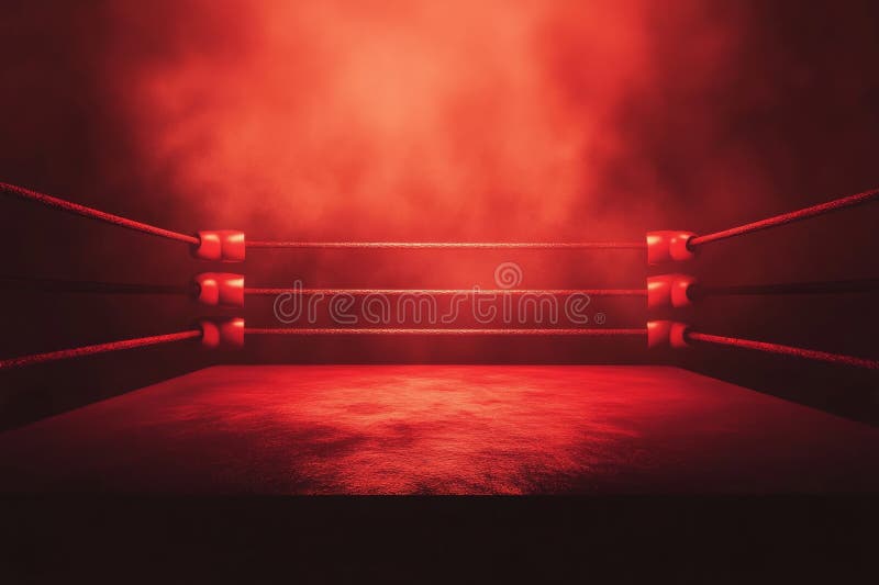 Red Ropes Surrounding an Empty Boxing Ring in a Stadium Arena. Artwork ...