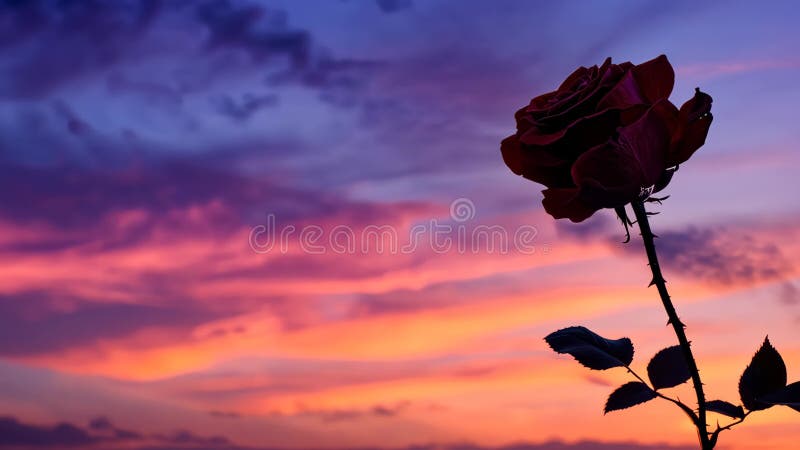Red Rose Against Dramatic Sunset Sky, Romantic Concept Stock Footage ...