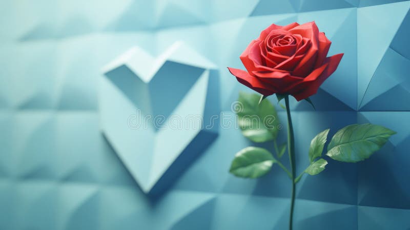 Red Rose Against Geometric Teal Background Stock Illustration ...