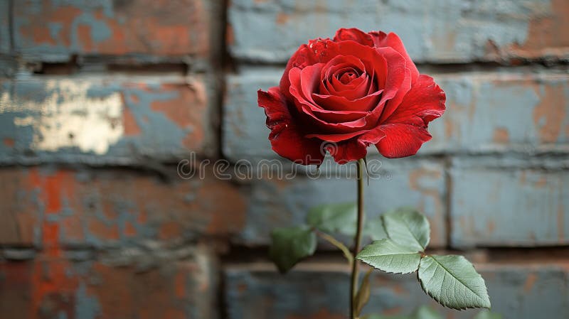 Red Rose Against Rustic Brick Wall with Shadows, Artistic Nature ...