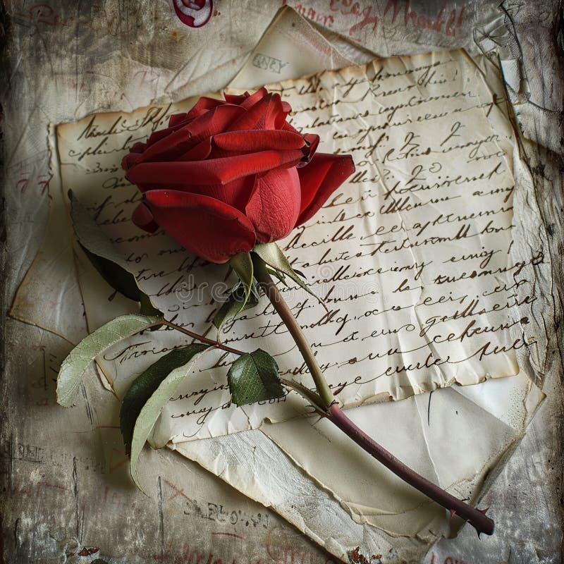 Red Rose on Antique Letters Stock Image - Image of delicate, flower ...
