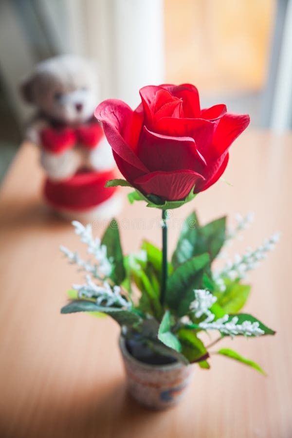 Red rose and bear doll stock photo. Image of rose, heart - 50258330