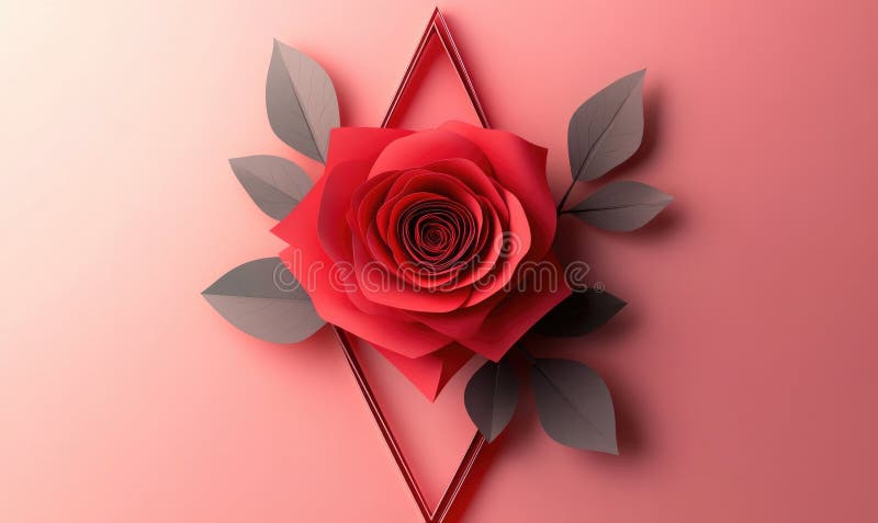 A Red Rose with Black Leaves is in the Center of a Pink Background ...