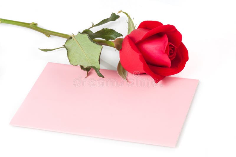 Single Red Rose with Blank Love Note Stock Image - Image of delicate ...