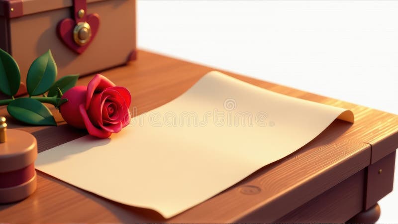 Red Rose and Blank Note on Wooden Table Stock Illustration ...