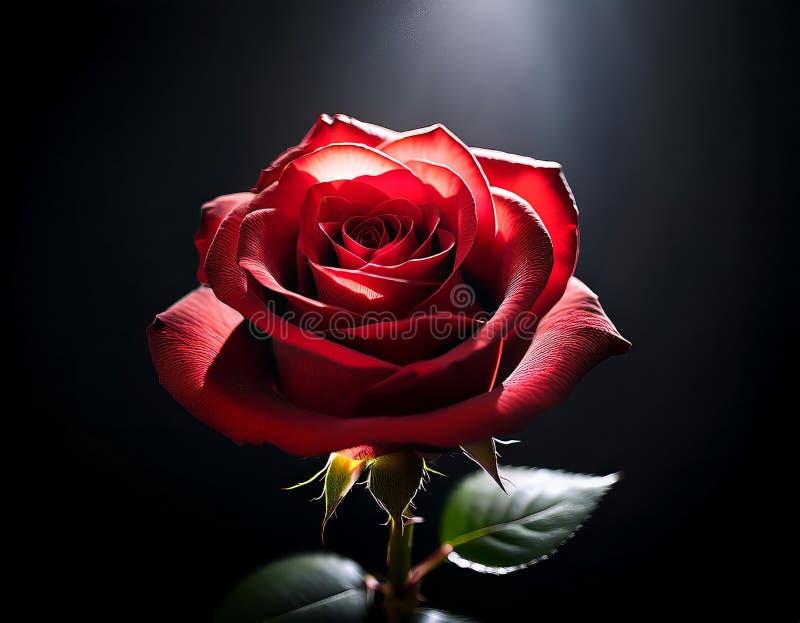 Red Rose Blooming in the Dark with Dramatic Lighting Stock Illustration ...