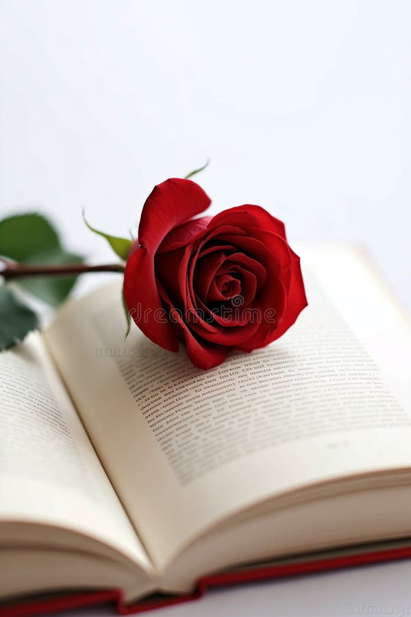 A Single Red Rose Lying on an Open Book with Its Pages Stock ...