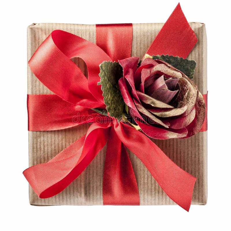 Red Rose Bow Gift Box Top View Isolated Stock Image - Image of luxury ...