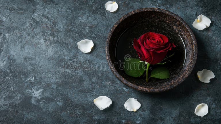 Red Rose in a Bowl of Water with White Petals Stock Illustration ...