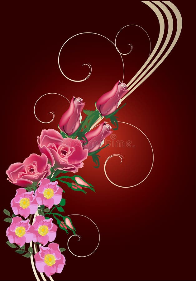 Red Rose and Brier Flower Wave Stock Vector - Illustration of ornament ...