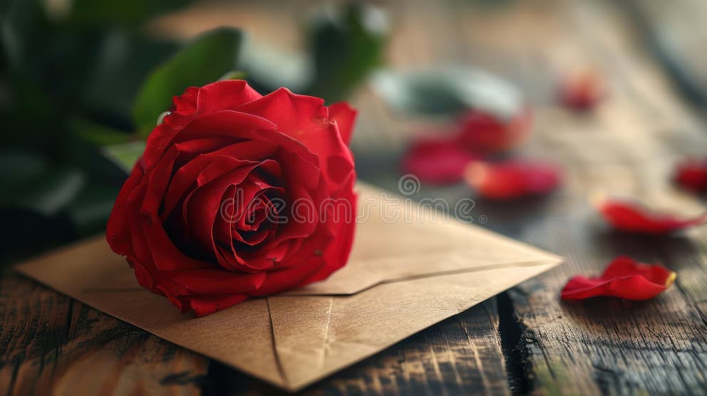A Red Rose on a Brown Envelope Stock Illustration - Illustration of ...
