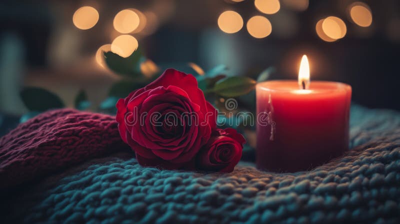 Red Rose Candlelight Cozy Romantic Atmosphere Stock Illustration ...