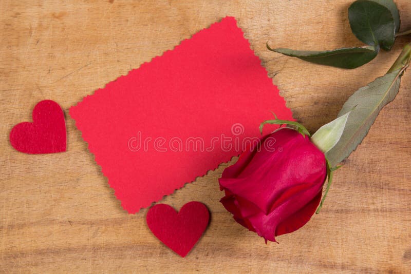 Red rose and card stock photo. Image of symbol, style - 29243792