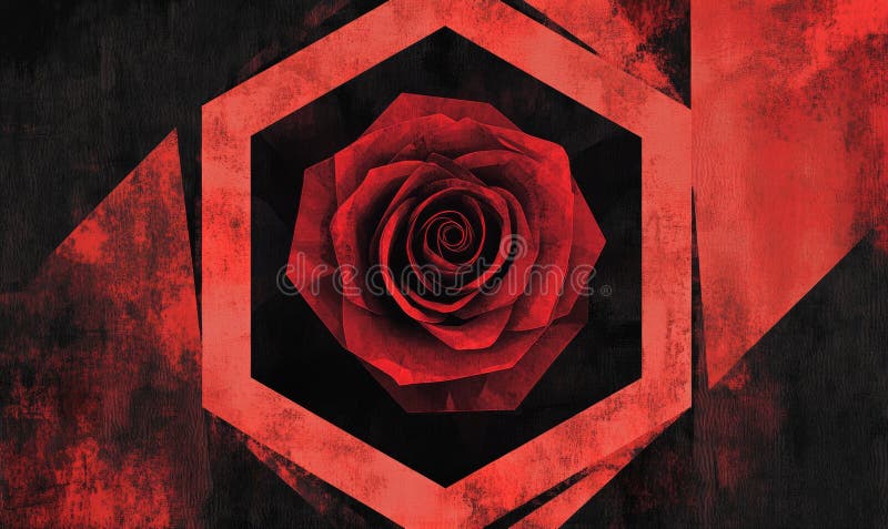 A Red Rose is in the Center of a Black and Red Background Stock ...