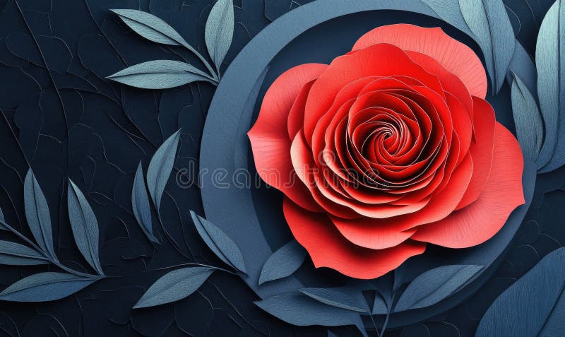 A Red Rose is in the Center of a Blue Background Stock Photo - Image of ...