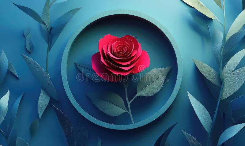 A Red Rose is in the Center of a Blue Circle Stock Photo - Image of ...