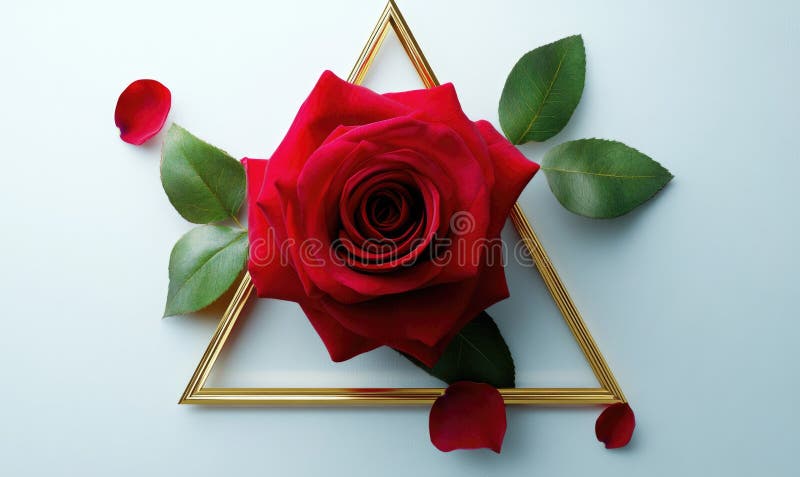 A Red Rose is in the Center of a Gold Frame Stock Illustration ...