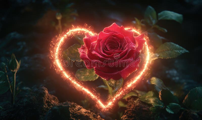 A Red Rose is in the Center of a Heart Shape Stock Photo - Image of ...