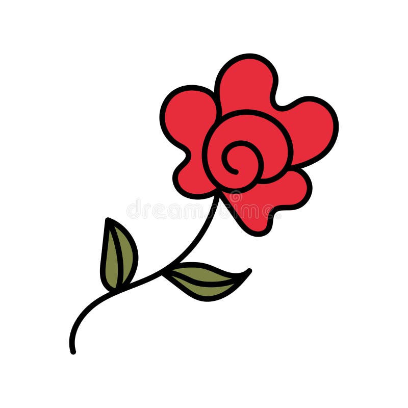Red Rose Close-up in Doodle Style on White Background Stock Vector ...