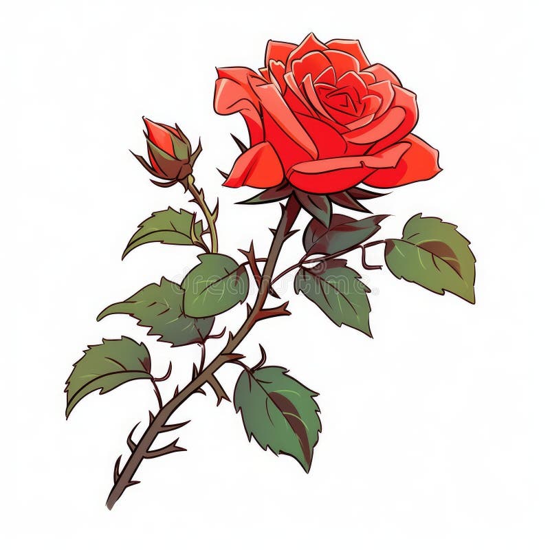 Red Rose Cute Clipart on White Background Stock Illustration ...