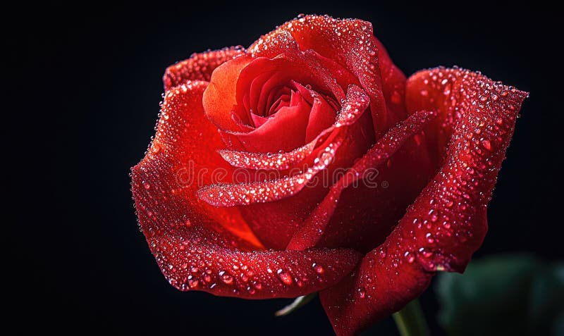 A Red Rose with Dew Drops on it Stock Image - Image of romantic, water ...